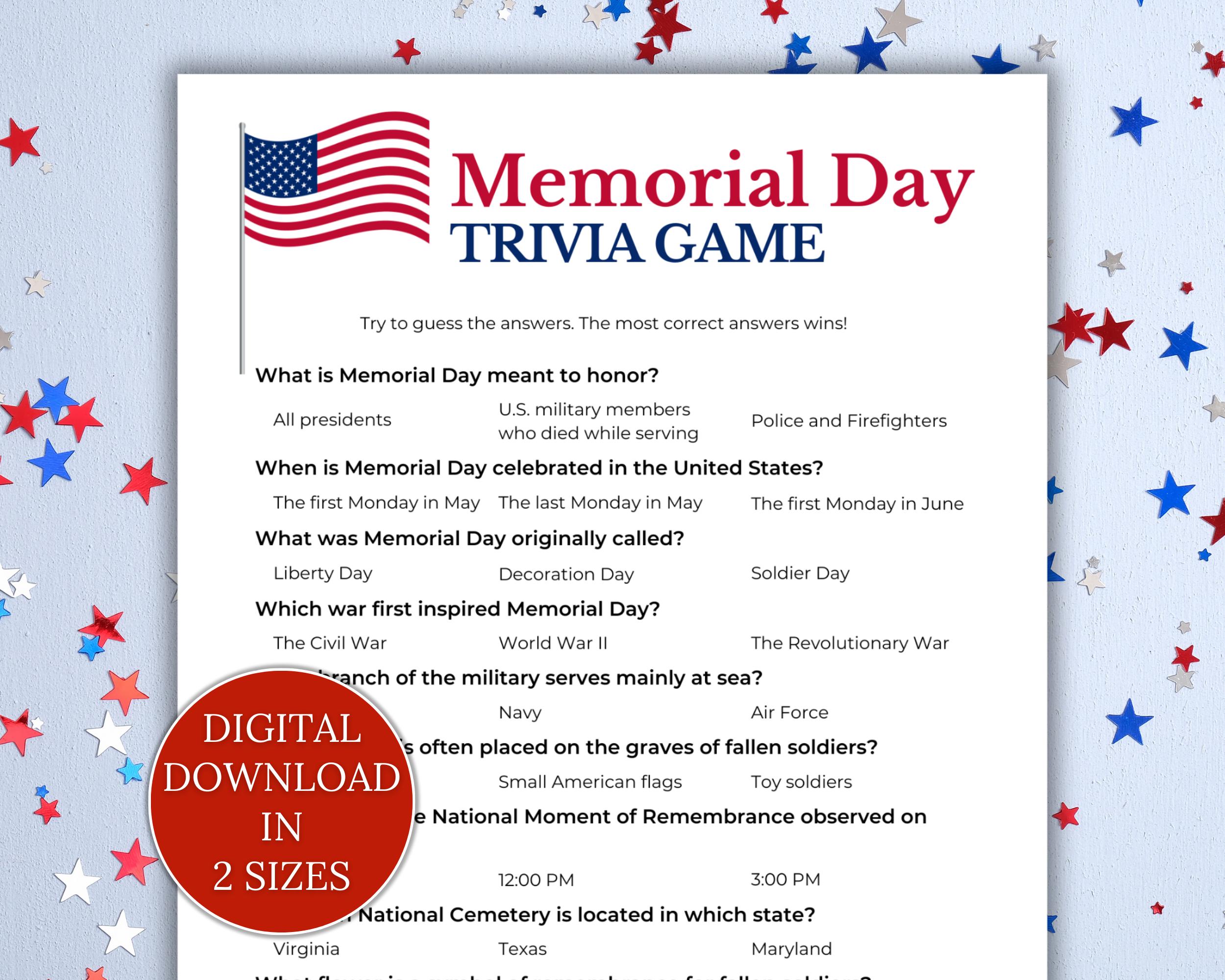 Memorial Day Trivia Game, Memorial Day Games, Family Reunion Games ...