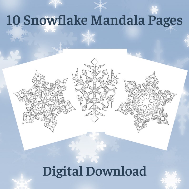 Snowflake Mandala Coloring Pages Adult Coloring Pages - Etsy