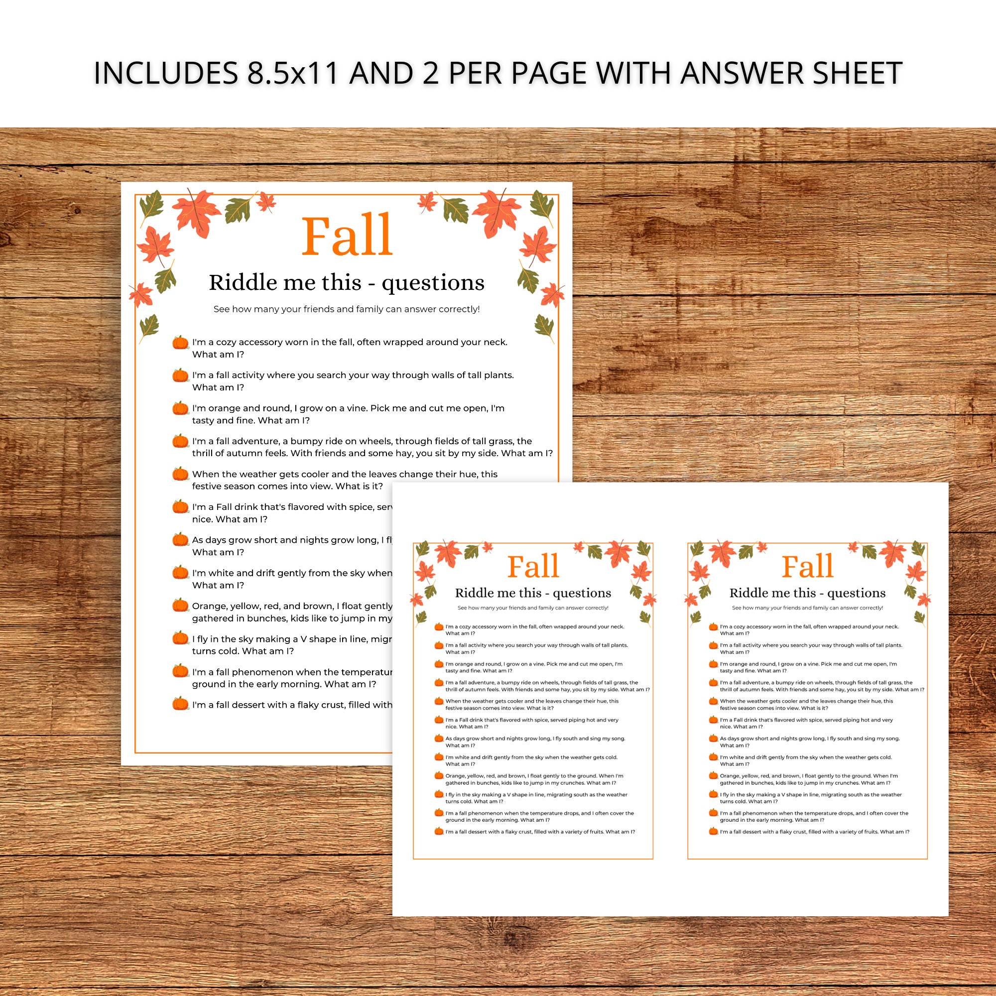 Fall Riddle Me This, Fall Party Game, Fall Group Game, Instant Download ...