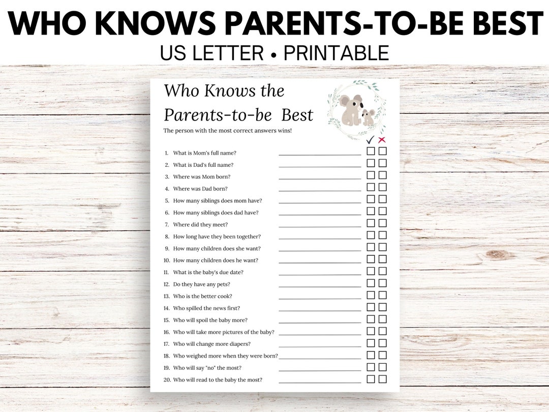 Who Knows the Parents-to-be Best Baby Shower Game Printable - Etsy