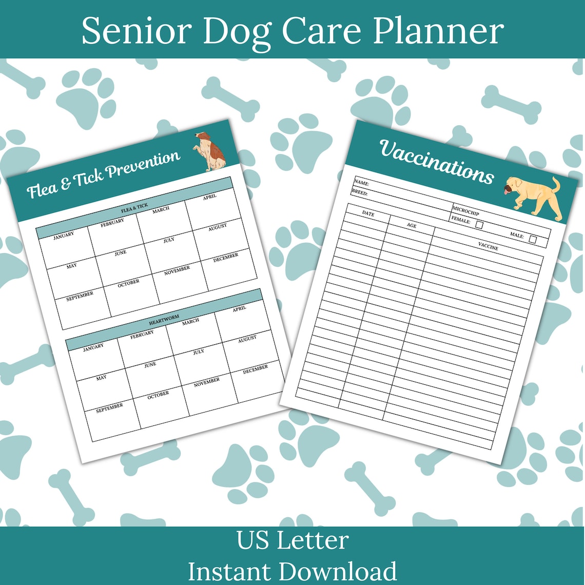 Senior Dog Care Planner, Dog Medical Tracker, Printable Adult Dog Care ...
