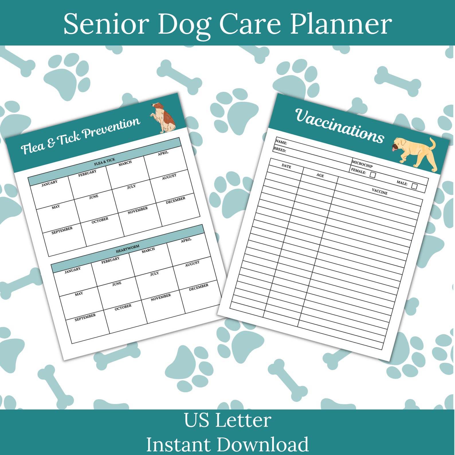 Senior Dog Care Planner, Dog Medical Tracker, Printable Adult Dog Care ...