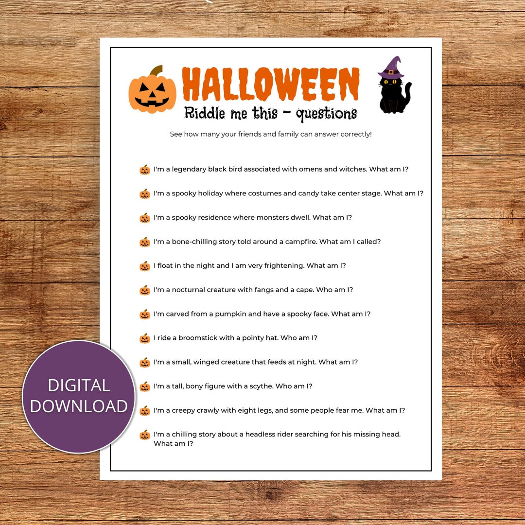 Halloween Riddle Me This, Halloween Party Game, Halloween Group Game ...