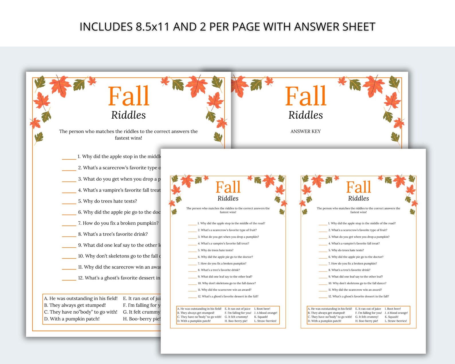 Fall Riddles, Fall Party Game, Fall Activities for Adults and Kids ...