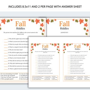 Fall Riddles, Fall Party Game, Fall Activities for Adults and Kids ...