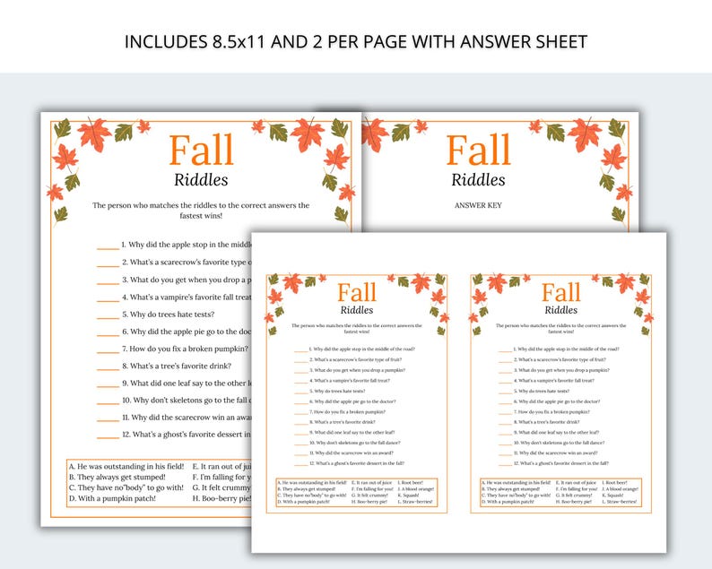 Fall Riddles, Fall Party Game, Fall Activities for Adults and Kids ...