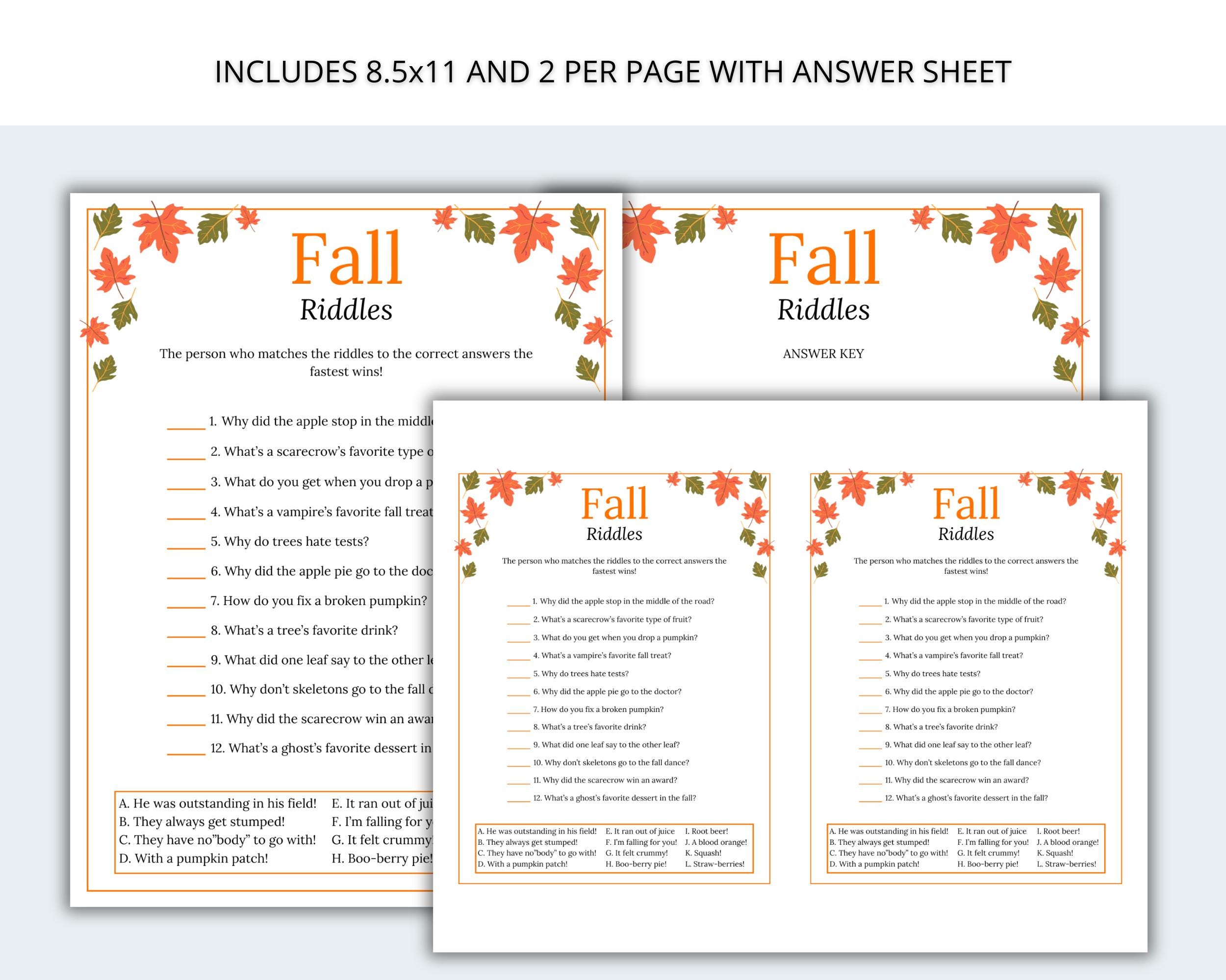 Fall Riddles, Fall Party Game, Fall Activities for Adults and Kids ...