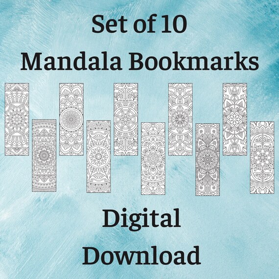 Set of 10 Mandala Bookmarks Coloring Bookmarks Digital | Etsy