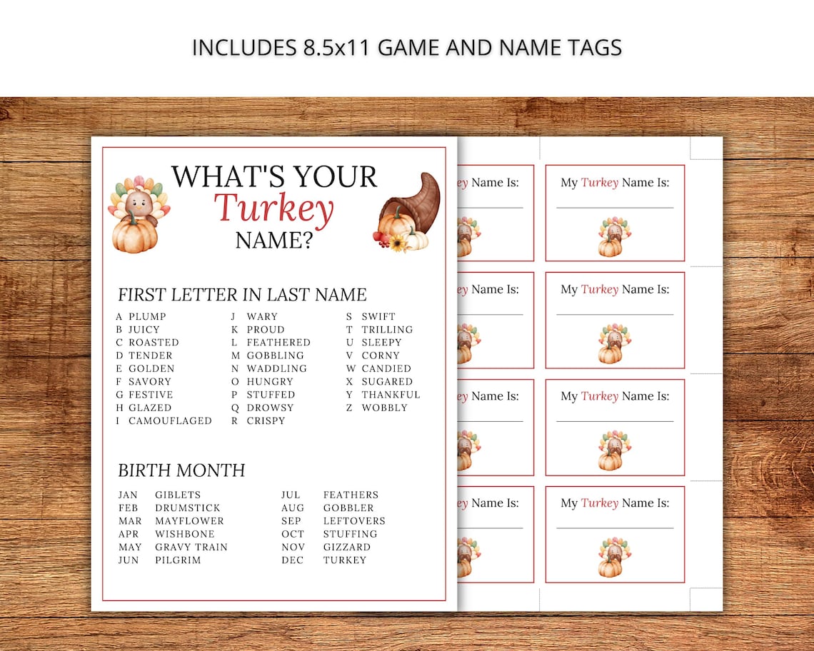 What's Your Turkey Name Game, Thanksgiving Games for Family, Fun ...