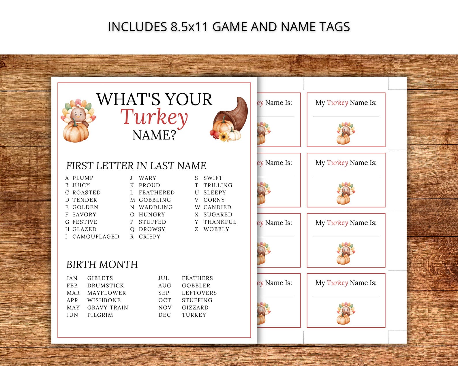 What's Your Turkey Name Game, Thanksgiving Games for Family, Fun ...