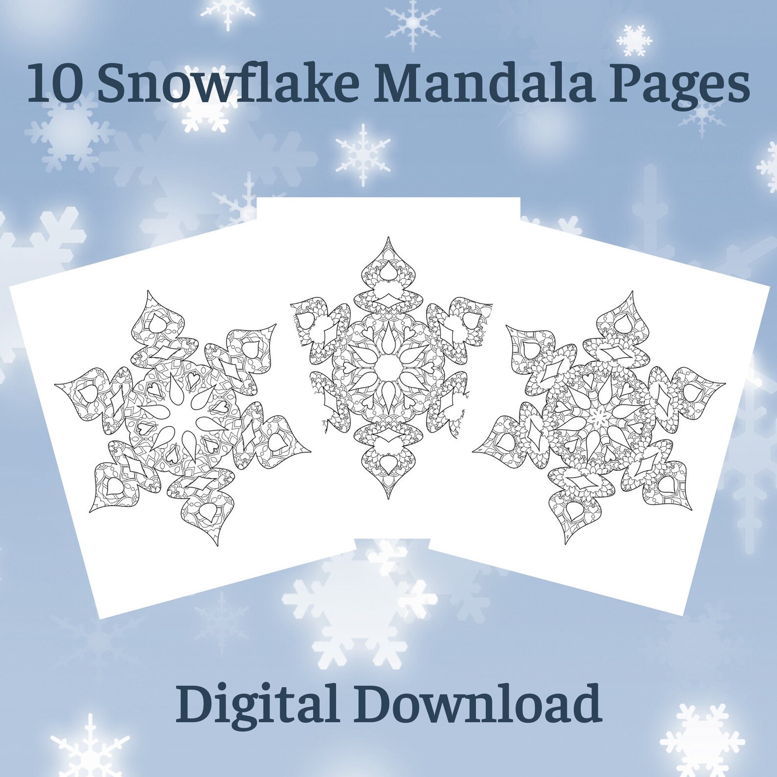 Snowflake Mandala Coloring Pages Adult Coloring Pages - Etsy