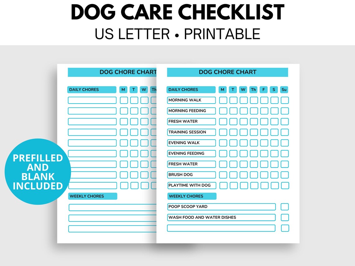 Dog Chore Chart, Dog Care Tracker, Puppy Care Checklist - Etsy