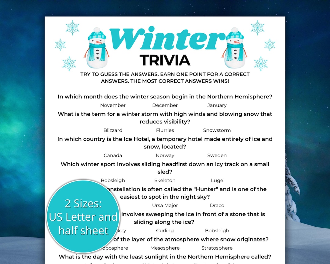 Winter Trivia Game, Winter Printable Game, Winter Quiz Game, Snow Day ...
