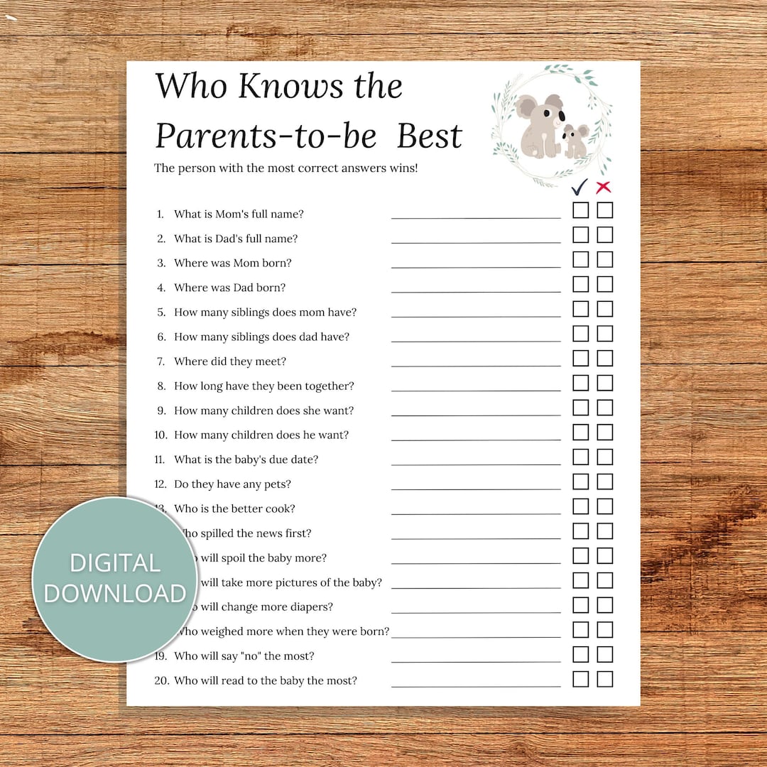 Who Knows the Parents-to-be Best Baby Shower Game Printable - Etsy