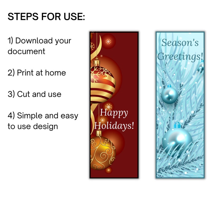 Set of 8 Christmas Bookmarks, Holiday Bookmarks, Digital Bookmarks to ...