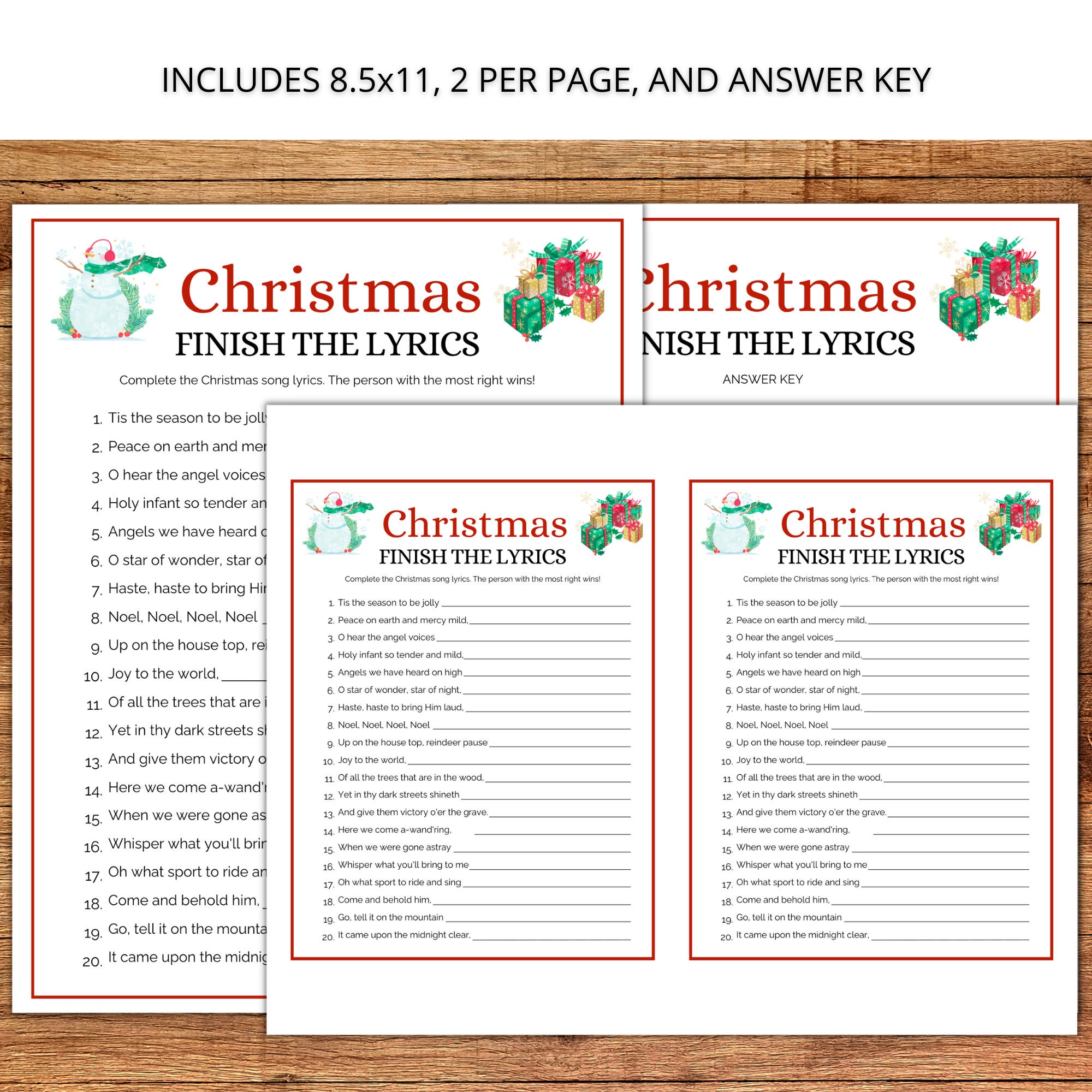 Christmas Finish the Lyrics, Christmas Party Game, Christmas Printable ...