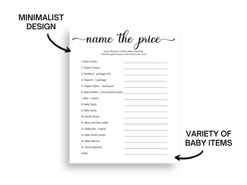 Name the Price Baby Shower Game Printable - Etsy