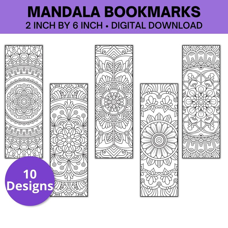 Set of 10 Mandala Bookmarks, Coloring Bookmarks, Digital Bookmarks to ...