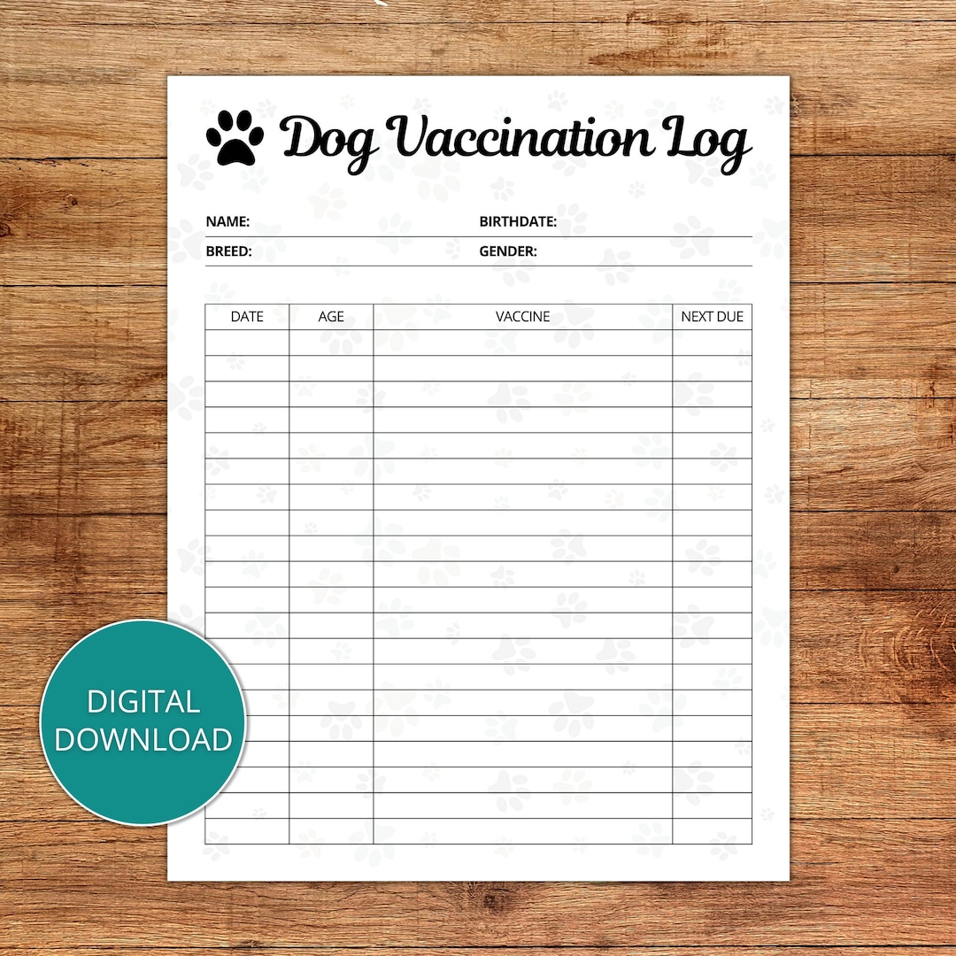 Dog Vaccination Log, Puppy Vaccination Tracker, Printable Pet ...