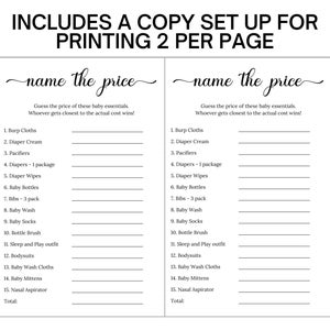 Name the Price Baby Shower Game Printable - Etsy