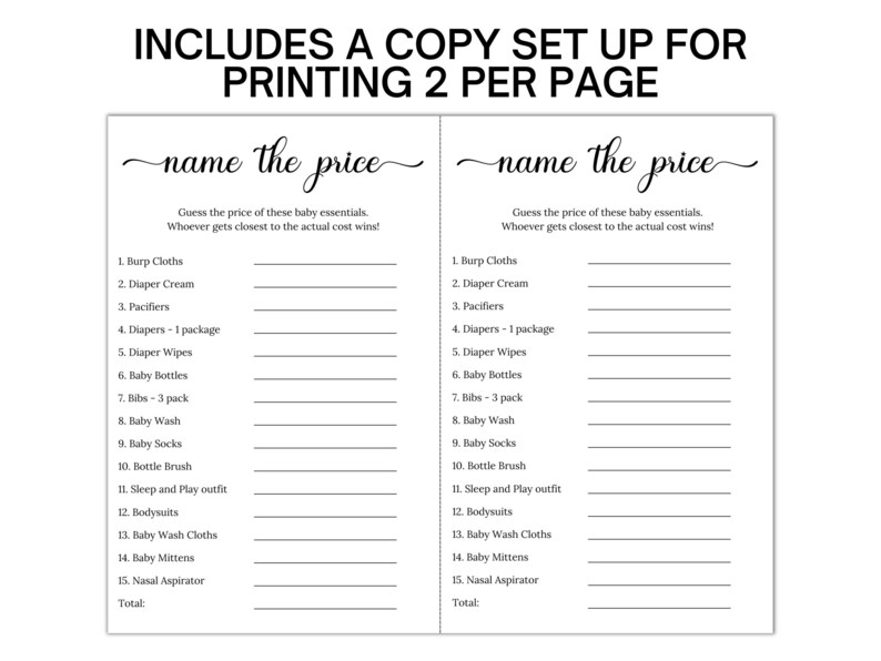 Name the Price Baby Shower Game Printable - Etsy