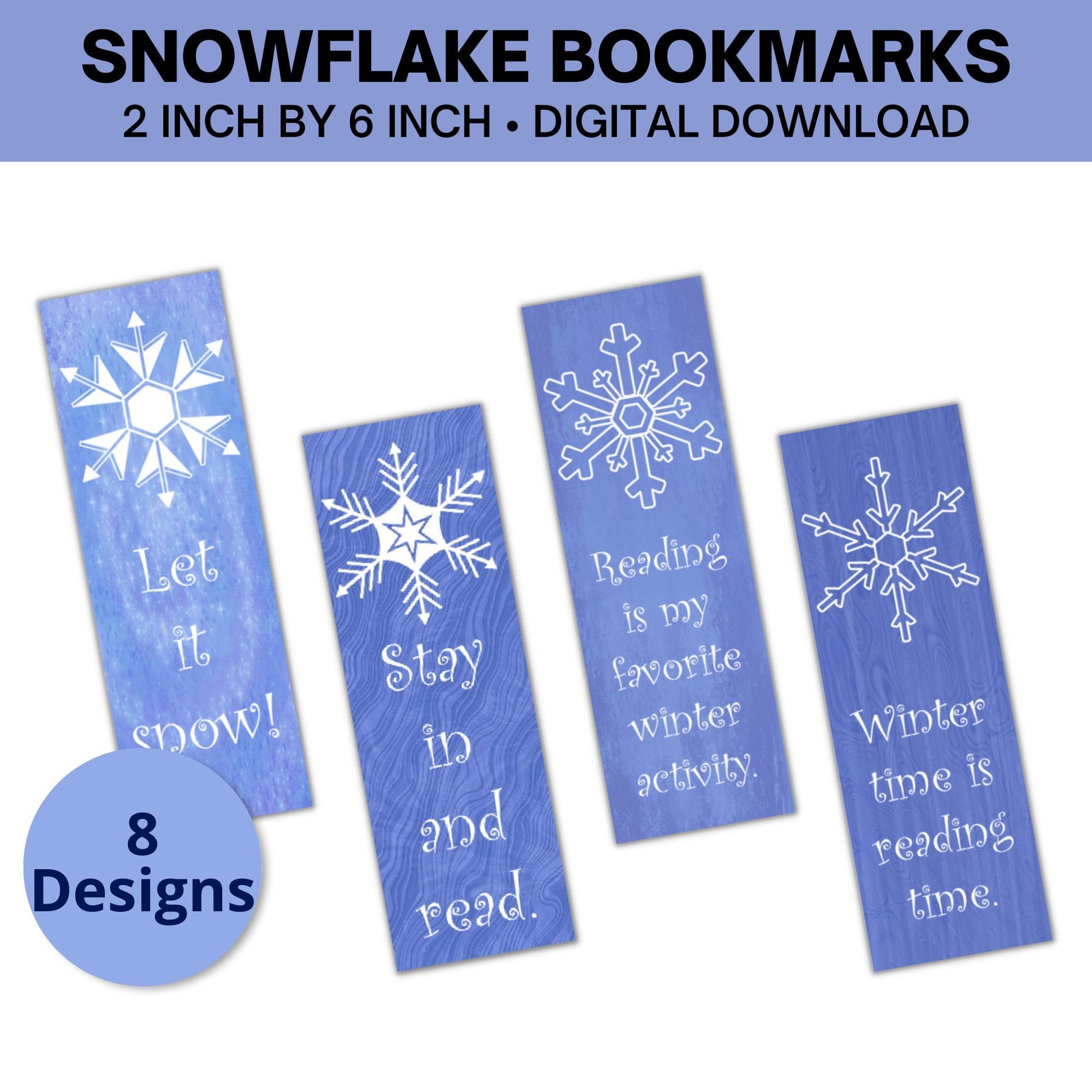 Set of 8 Snowflake Bookmarks, Snowy Bookmarks, Winter Bookmarks ...