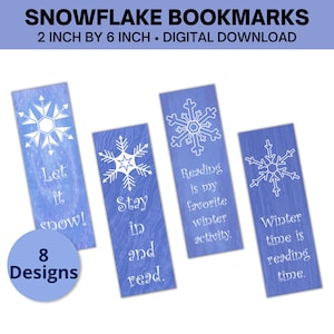 Set of 8 Snowflake Bookmarks, Snowy Bookmarks, Winter Bookmarks ...
