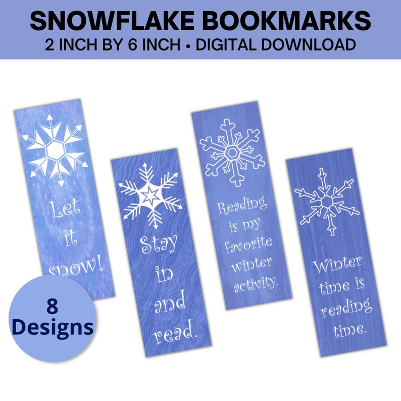 Set of 8 Snowflake Bookmarks, Snowy Bookmarks, Winter Bookmarks ...