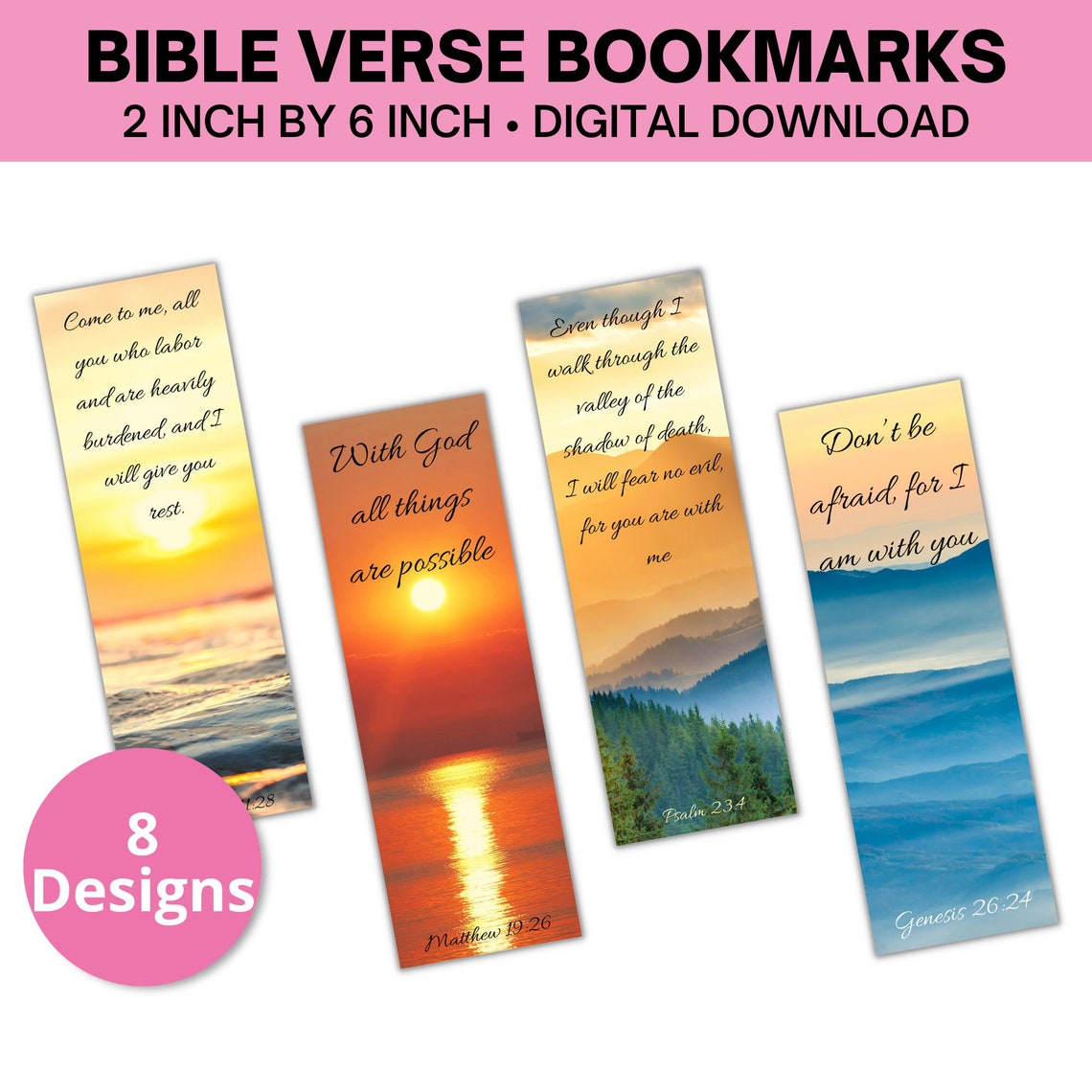 Set of 8 Bible Verse Bookmarks, Printable Bible Verse Bookmarks ...