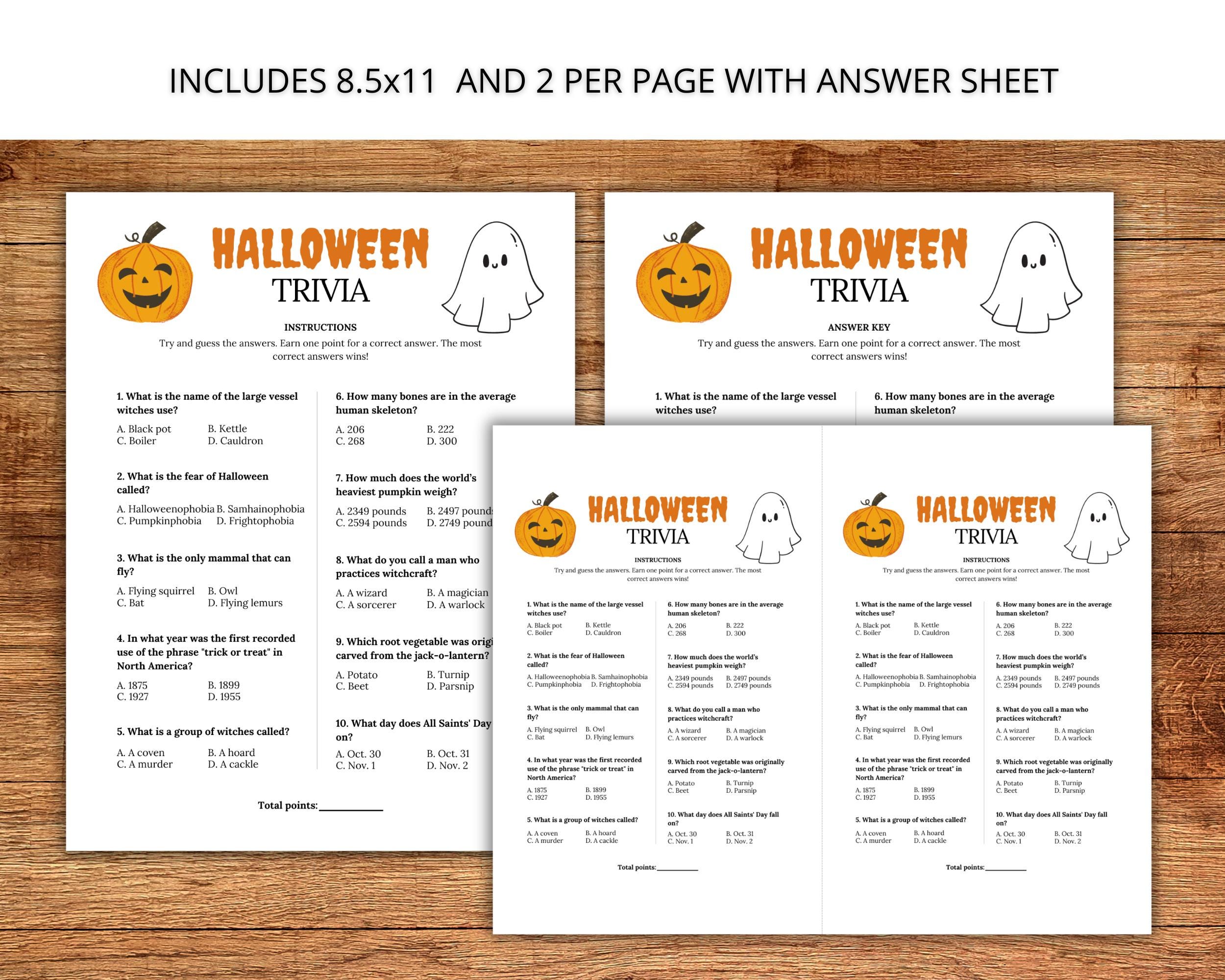 Halloween Trivia Game, Kids Halloween Party Game, Halloween Group Game ...