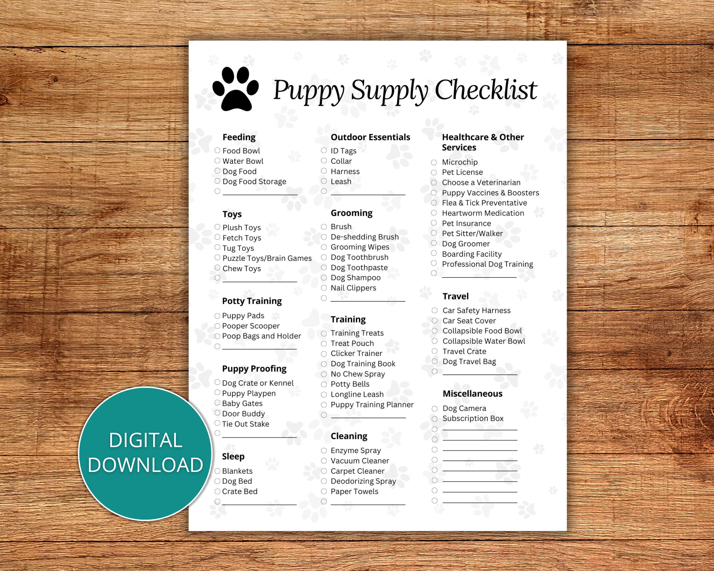 New Puppy Checklist, New Puppy Shopping List, Printable Puppy Checklist ...