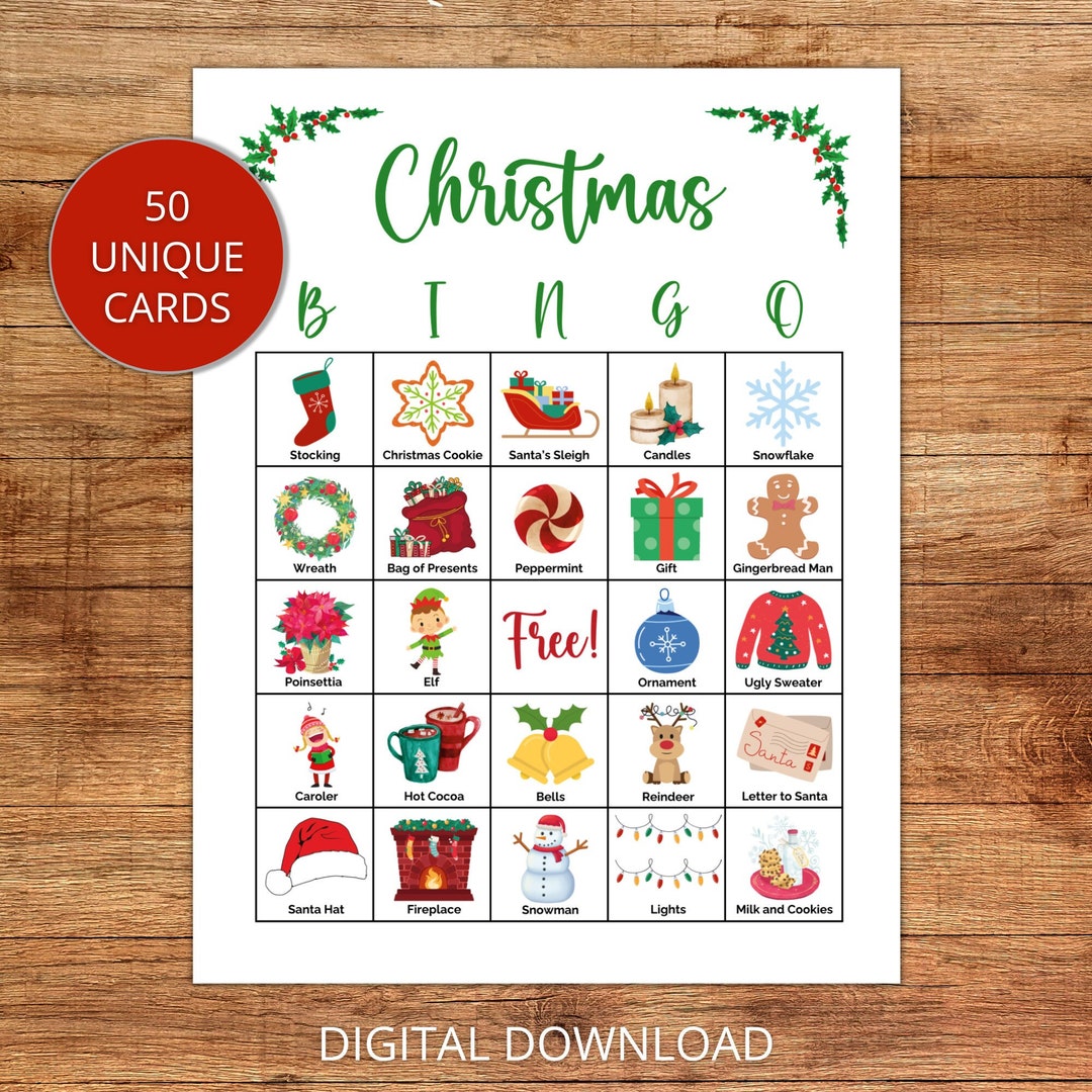 Christmas Bingo, Printable Christmas Bingo Game, 50 Christmas Bingo ...