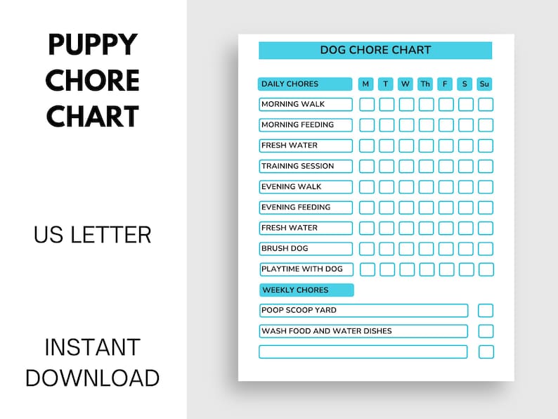 Dog Chore Chart, Dog Care Tracker, Puppy Care Checklist - Etsy
