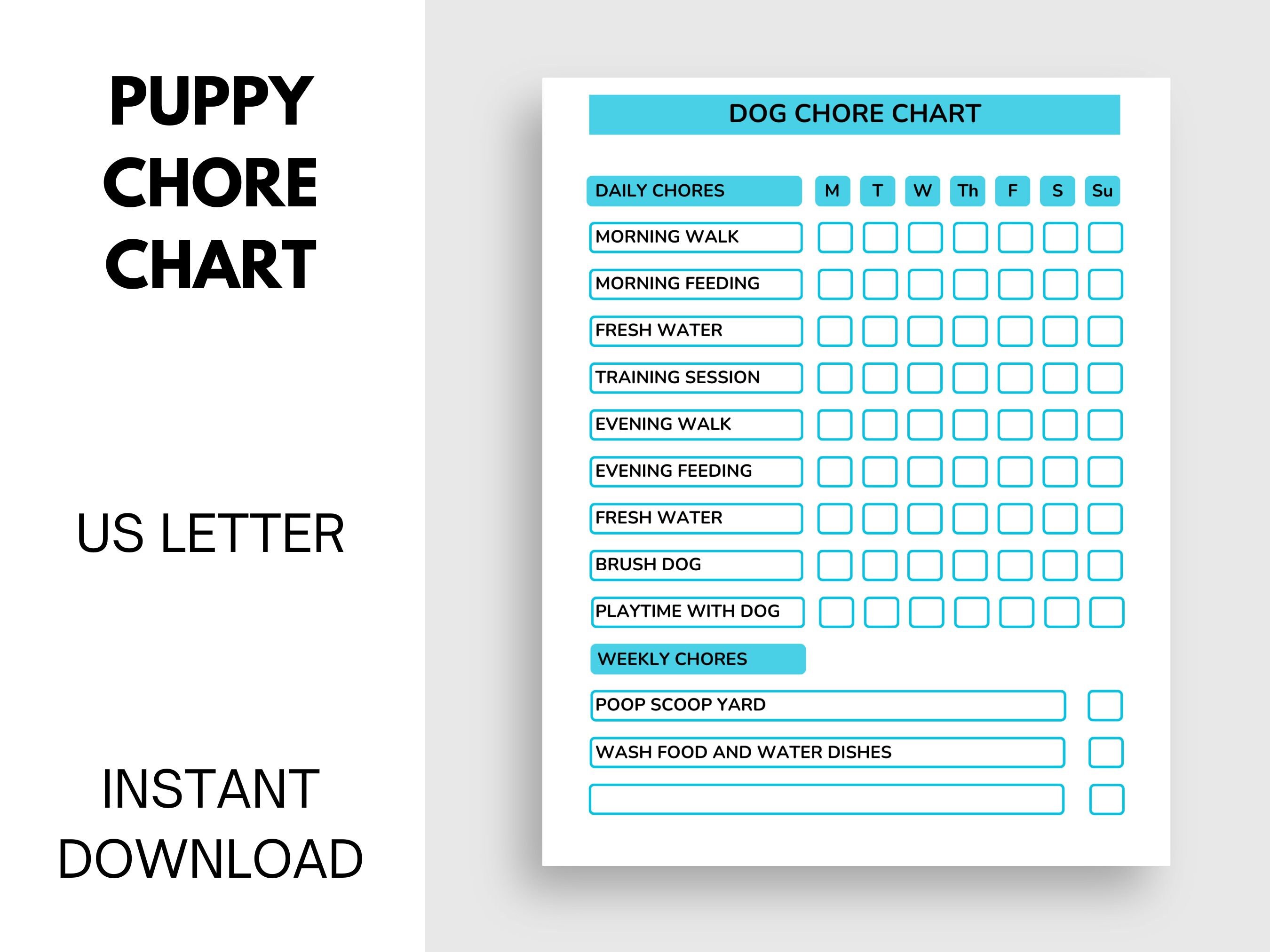 Dog Chore Chart, Dog Care Tracker, Puppy Care Checklist - Etsy