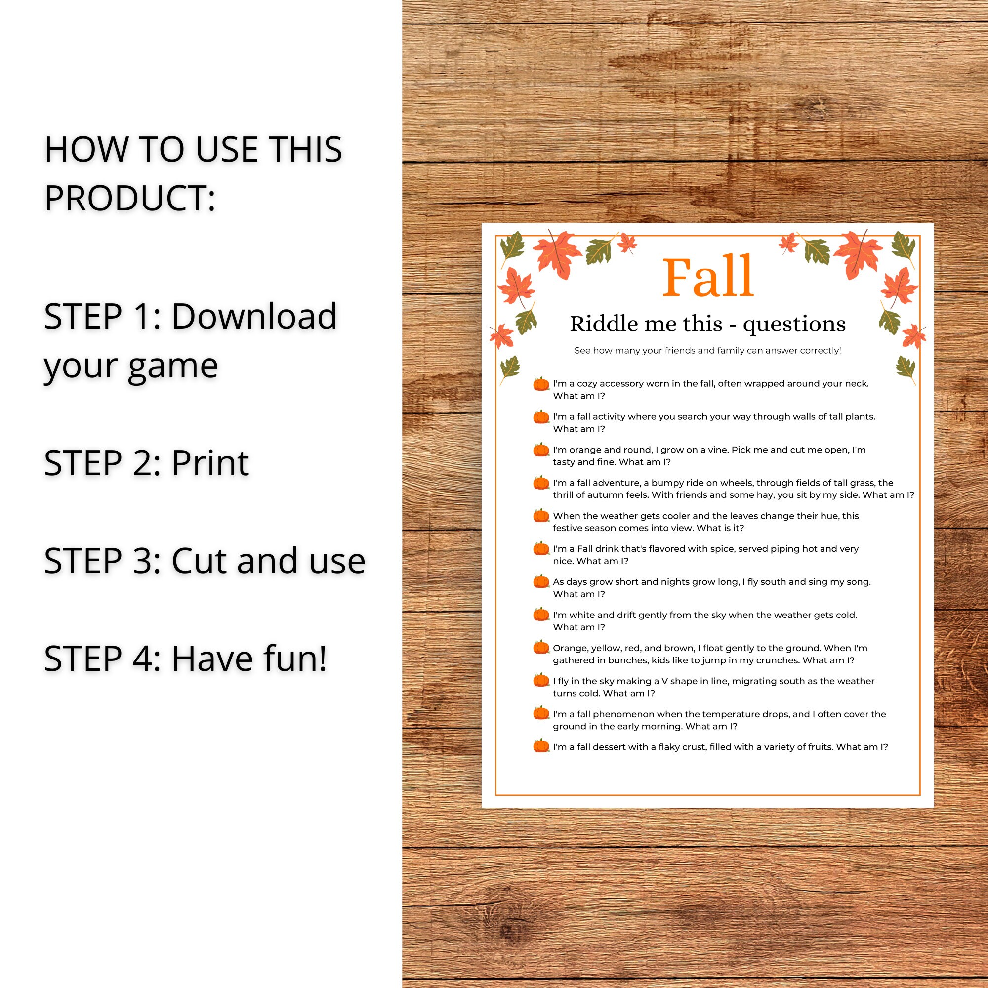 Fall Riddle Me This, Fall Party Game, Fall Group Game, Instant Download ...