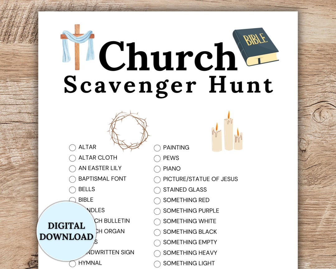Church Scavenger Hunt for Kids, Church Treasure Hunt, Sunday School ...