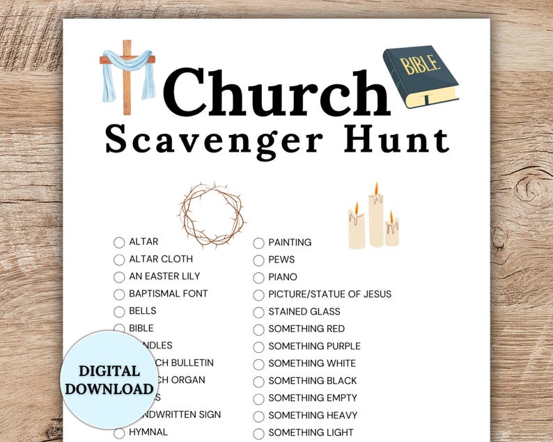 Church Scavenger Hunt for Kids, Church Treasure Hunt, Sunday School ...