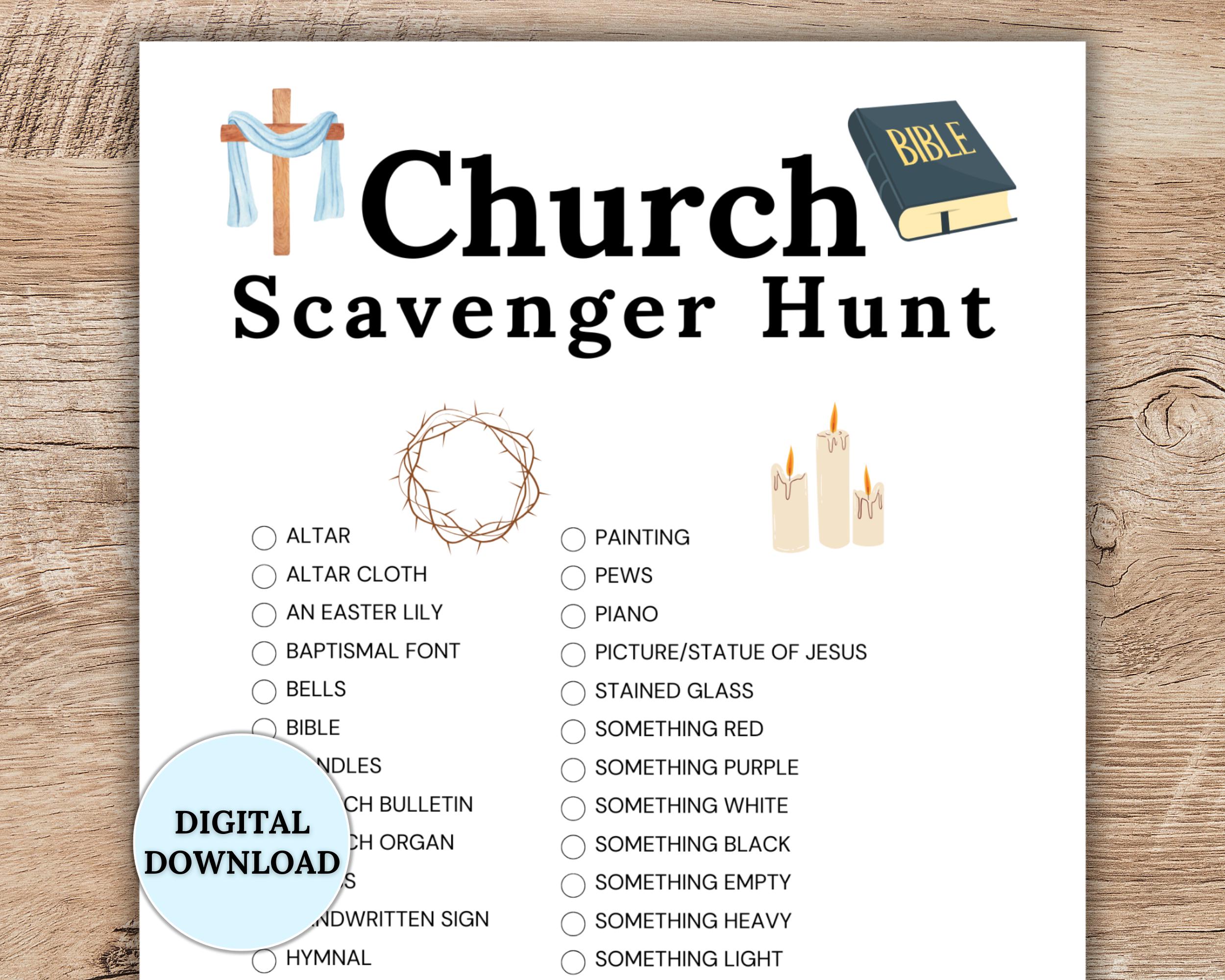 Church Scavenger Hunt for Kids, Church Treasure Hunt, Sunday School ...