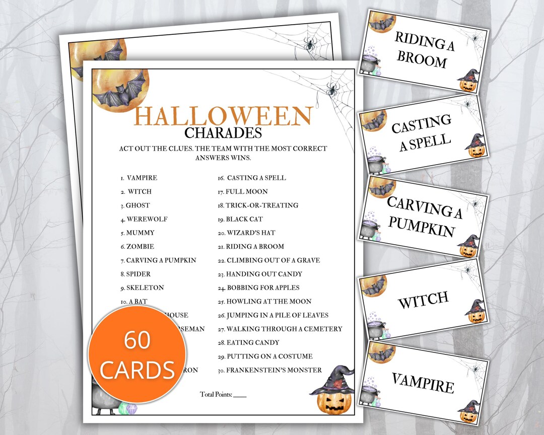 Halloween Charades, Halloween Party Game, Halloween Group Game ...