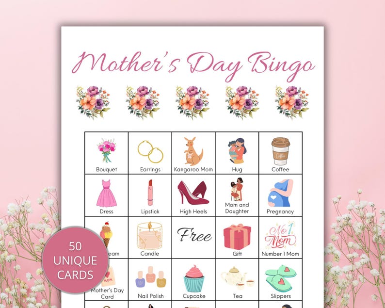 Mother's Day Bingo, Printable Mother's Day Bingo Game, 50 Mother's Day ...