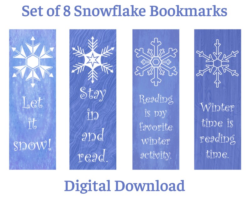 Set of 8 Snowflake Bookmarks Snowy Bookmarks Winter | Etsy