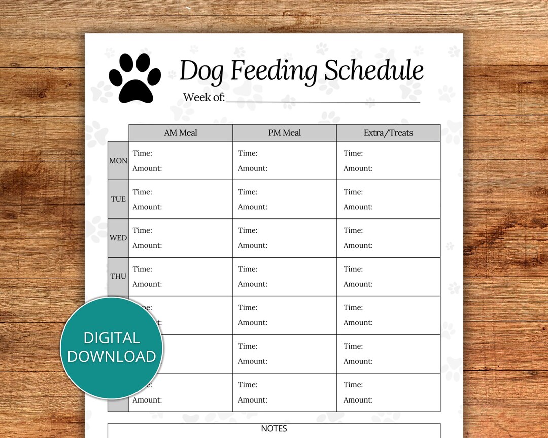 Dog Feeding Schedule, Dog Feeding Log, Dog Feeding Chart, New Puppy ...