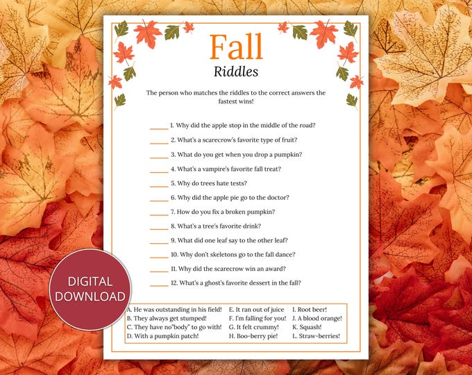 Fall Riddles, Fall Party Game, Fall Activities for Adults and Kids ...