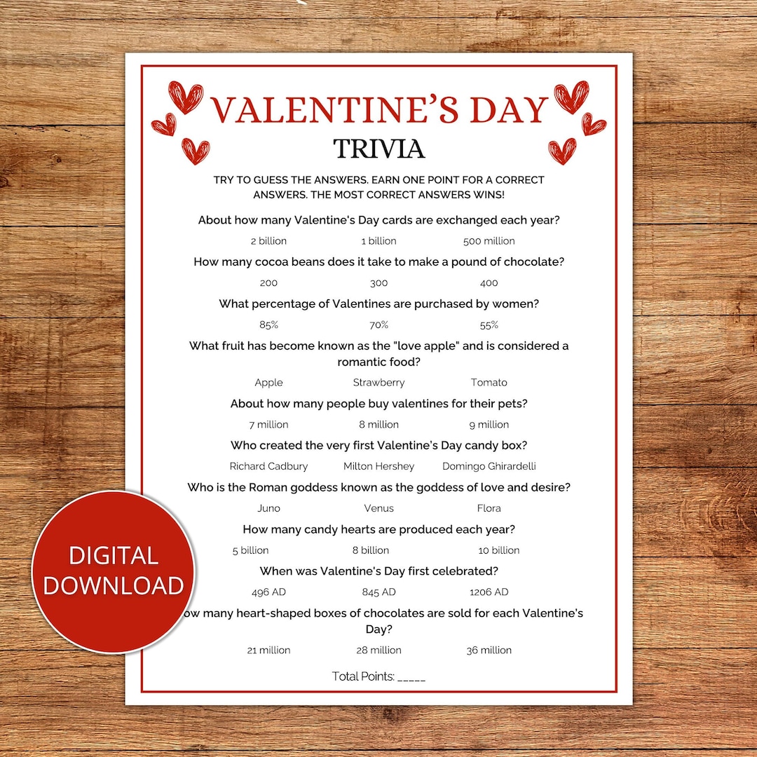 Valentine's Day Trivia Game, Valentine's Day Party Game, Valentine's ...