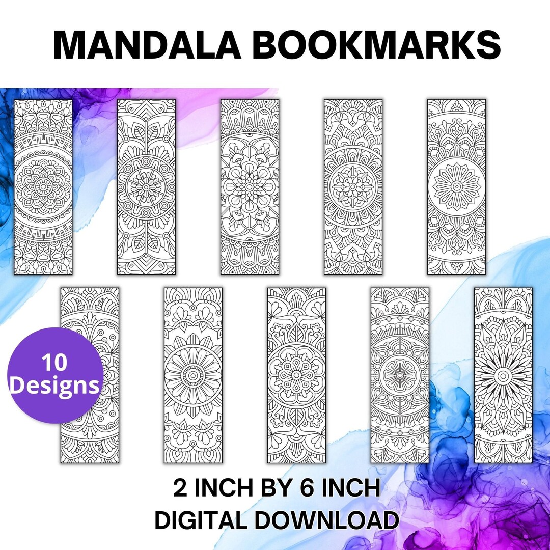 Set of 10 Mandala Bookmarks, Coloring Bookmarks, Digital Bookmarks to ...