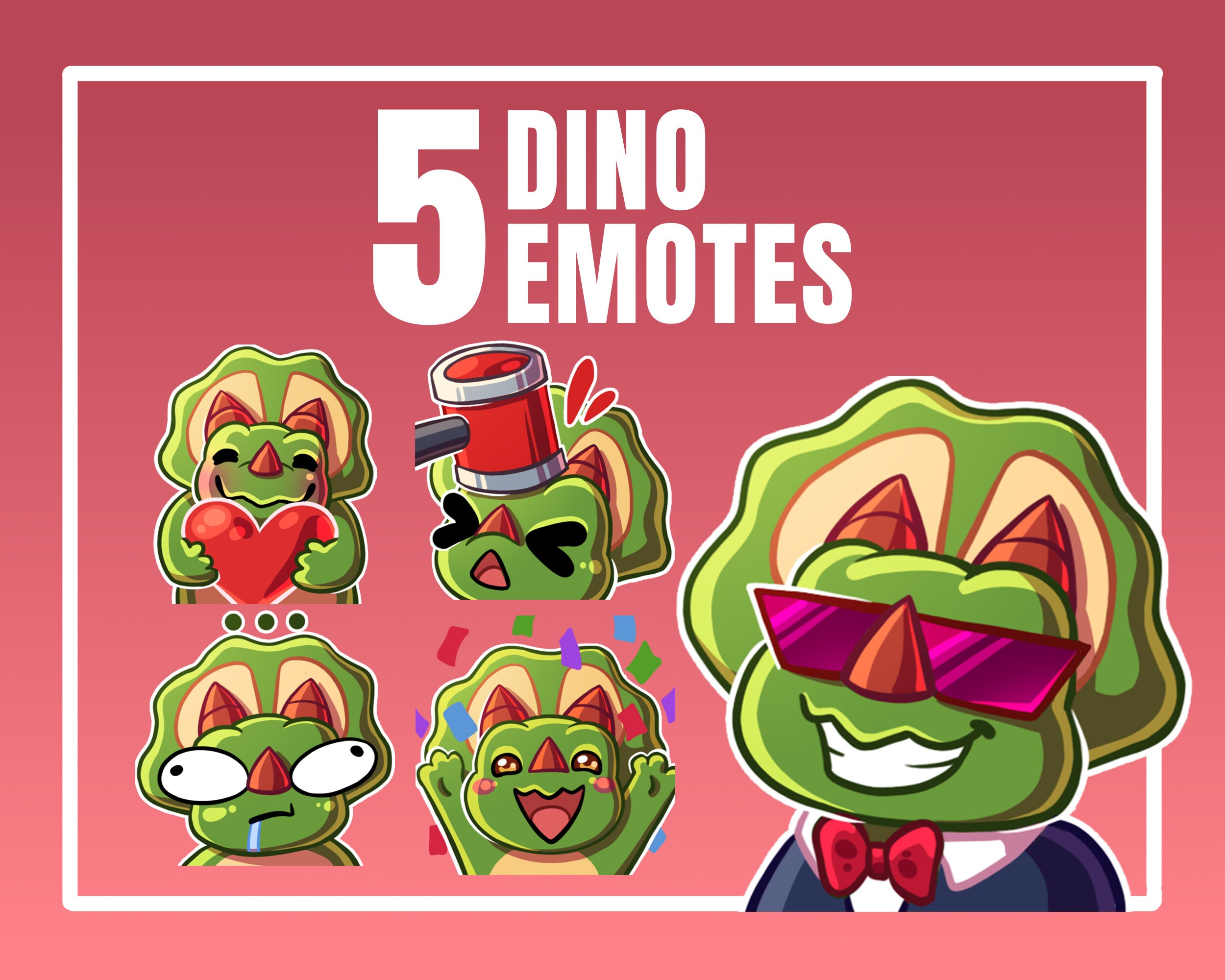 5 Cute Dinosaur Emotes for Twitch / Discord / Youtube / Triceratops ...