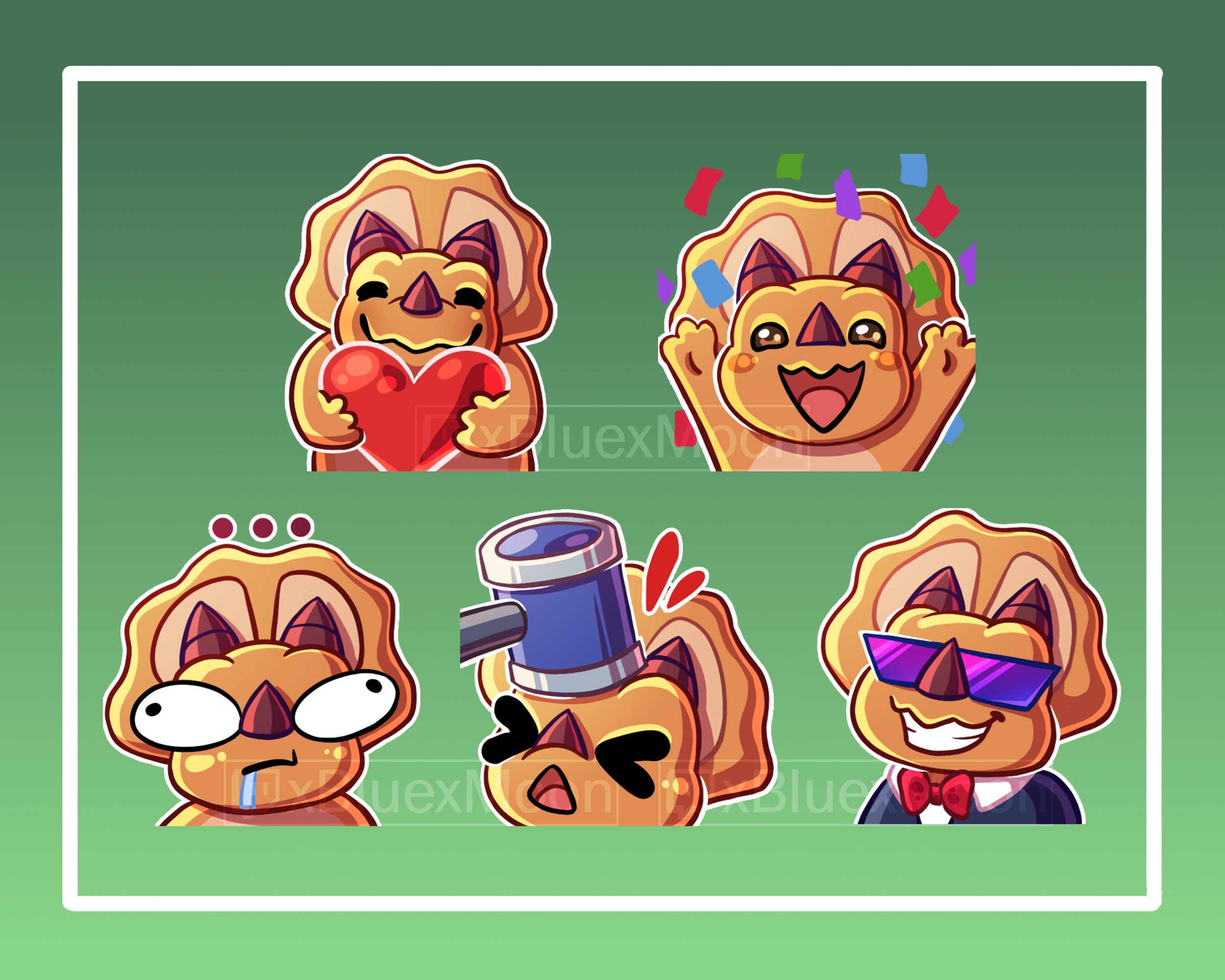 5 Cute Dinosaur Emotes for Twitch / Discord / Triceratops / Orange ...