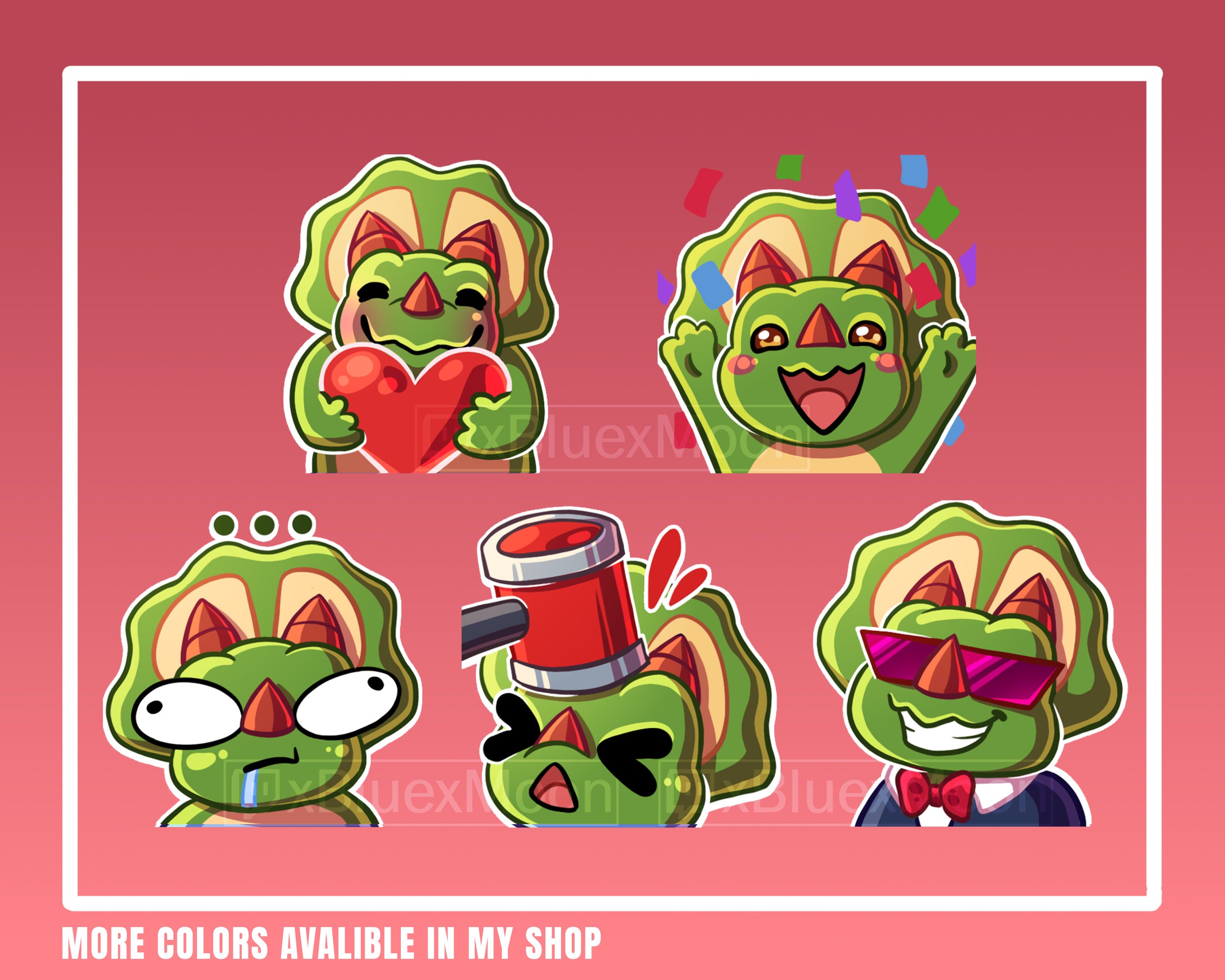 5 Cute Dinosaur Emotes for Twitch / Discord / Triceratops / Orange ...