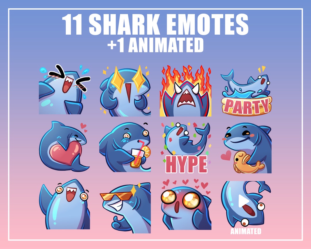 11 Cute Shark Emotes One Animated / Shark Emotes / Twitch / Discord ...