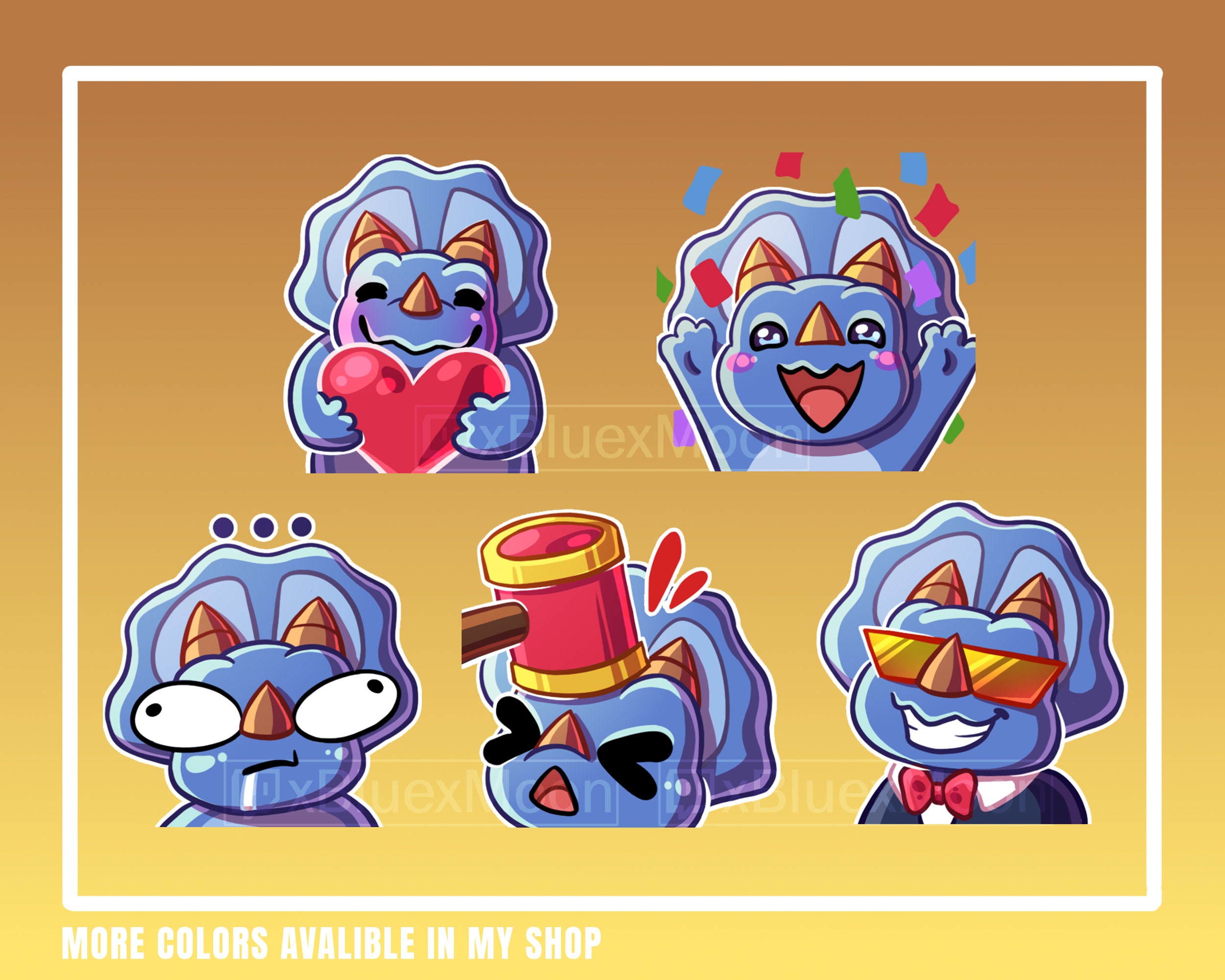 5 Cute Dinosaur Emotes for Twitch / Discord / Triceratops / Orange ...
